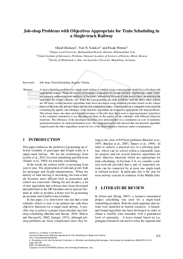 (PDF) Job-Shop Scheduling with Objectives Appropriate for Train Scheduling in a Single-Track Railway