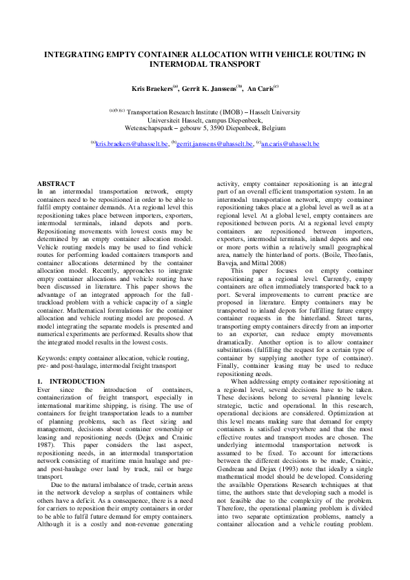 (PDF) Integrating empty container allocation with vehicle routing in ...