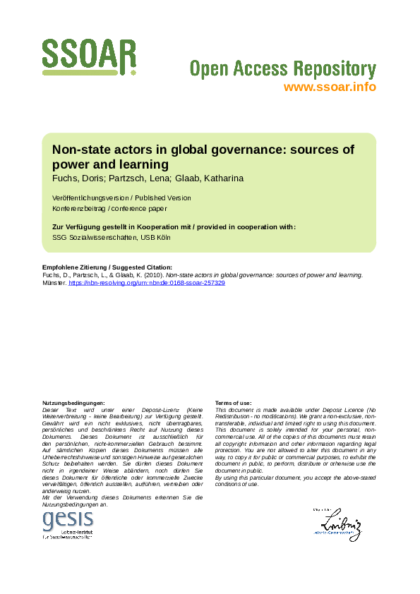 (PDF) Non-state actors in global governance: sources of power and learning