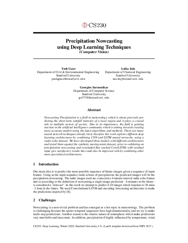 Pdf Precipitation Nowcasting Using Deep Learning Techniques George Sarmonikas