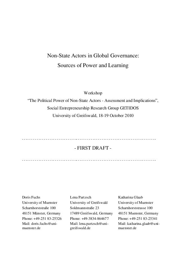 (PDF) Non-State Actors in Global Governance : Sources of Power and ...