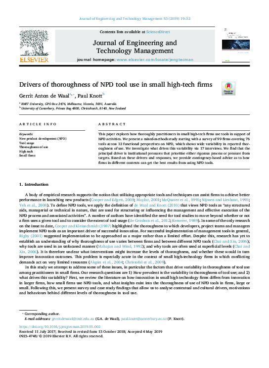 (PDF) Drivers of thoroughness of NPD tool use in small high-tech firms