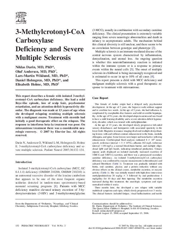 (PDF) 3-Methylcrotonyl-CoA Carboxylase Deficiency and Severe Multiple ...