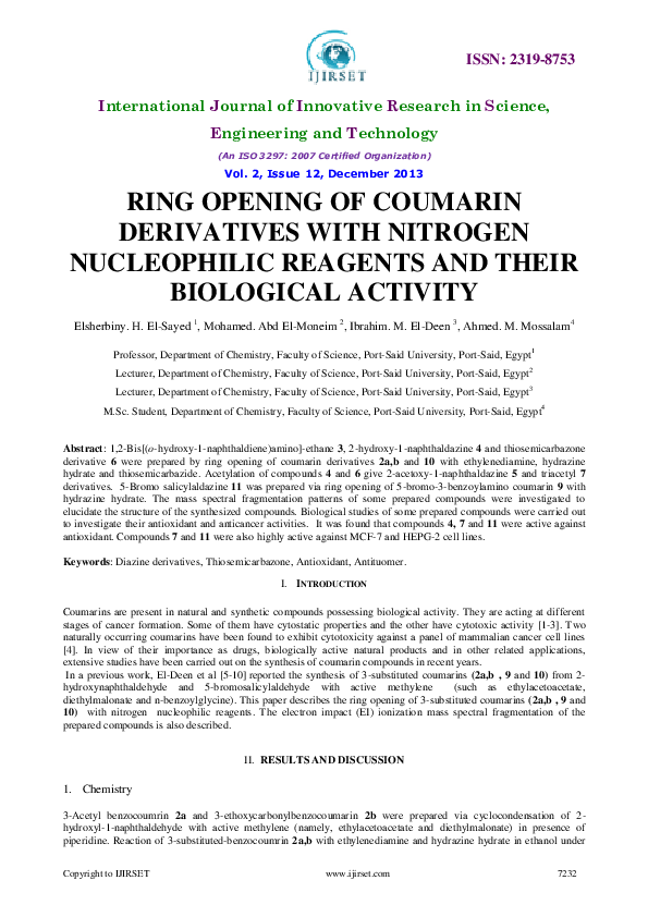 (PDF) Ring Opening of Coumarin Derivatives with Nitrogennucleophilic ...