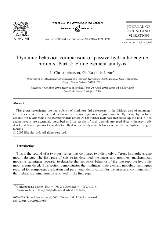 (PDF) Dynamic behavior comparison of passive hydraulic engine mounts ...