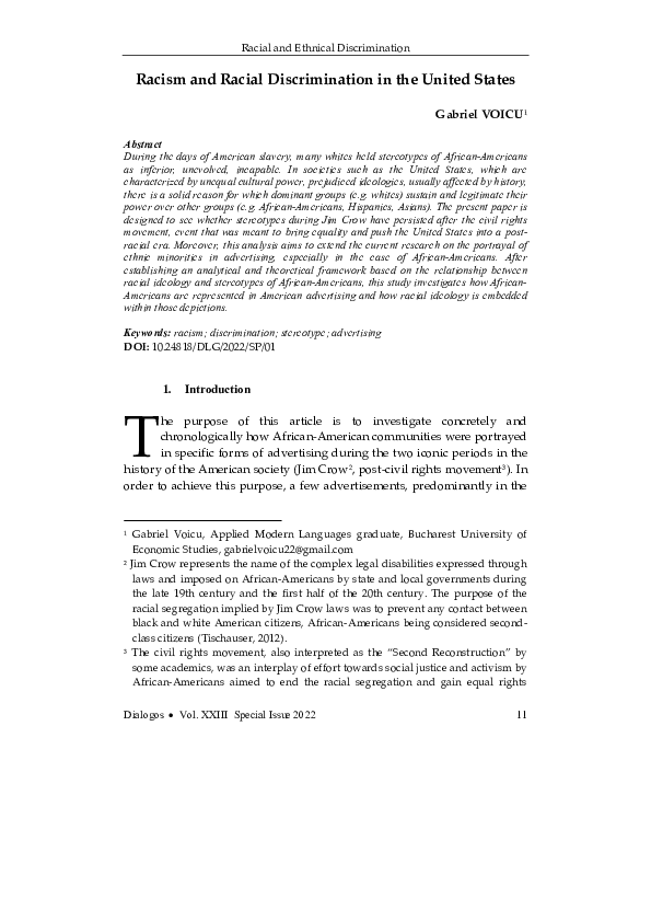 (PDF) Racism and Racial Discrimination in the United States