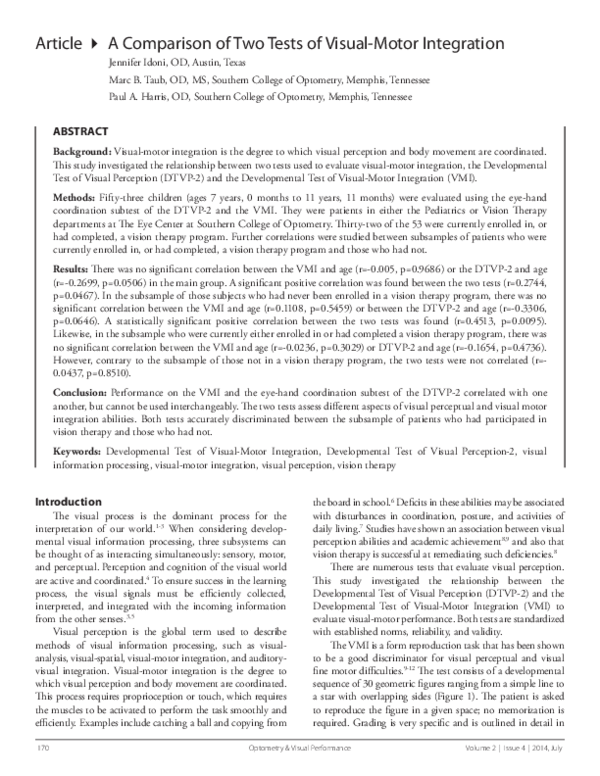 (PDF) Article 4 A Comparison of Two Tests of Visual-Motor Integration