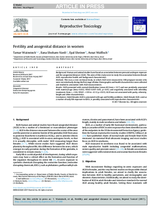 (PDF) Fertility and anogenital distance in women | Tamar Wainstock ...