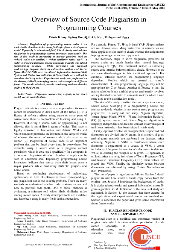 (PDF) Overview of Source Code Plagiarism in Programming Courses