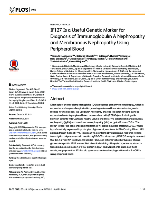 (PDF) IFI27 Is a Useful Genetic Marker for Diagnosis of Immunoglobulin ...