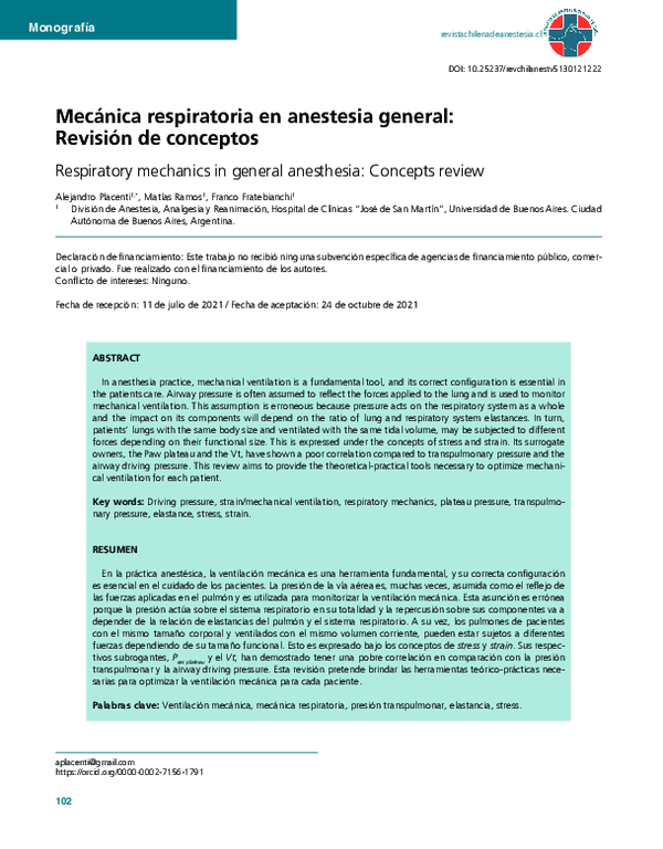 (PDF) Mecánica respiratoria en anestesia general: Revisión de conceptos