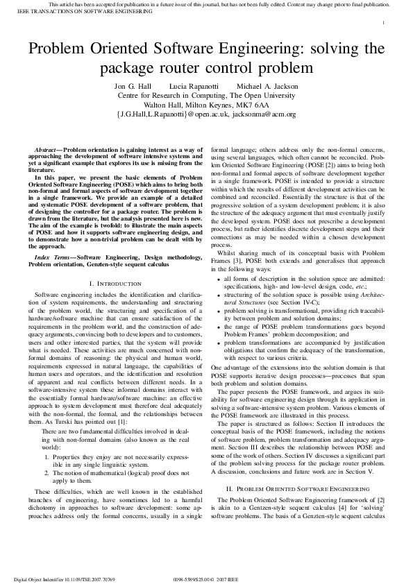 (PDF) Problem Oriented Software Engineering: Solving the Package Router Control Problem