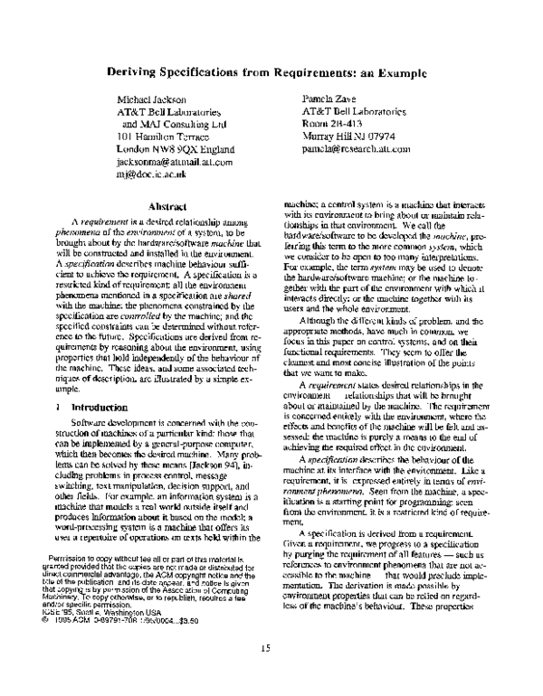 (PDF) Deriving specifications from requirements