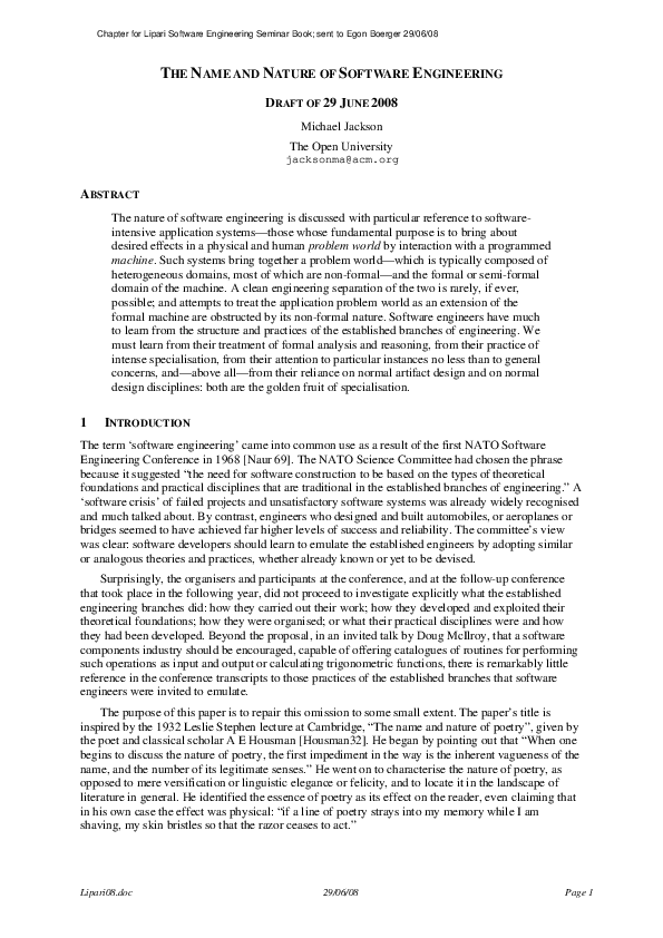 (PDF) The Name and Nature of Software Engineering