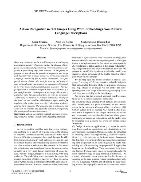 (PDF) Action Recognition in Still Images Using Word Embeddings from Natural Language ...