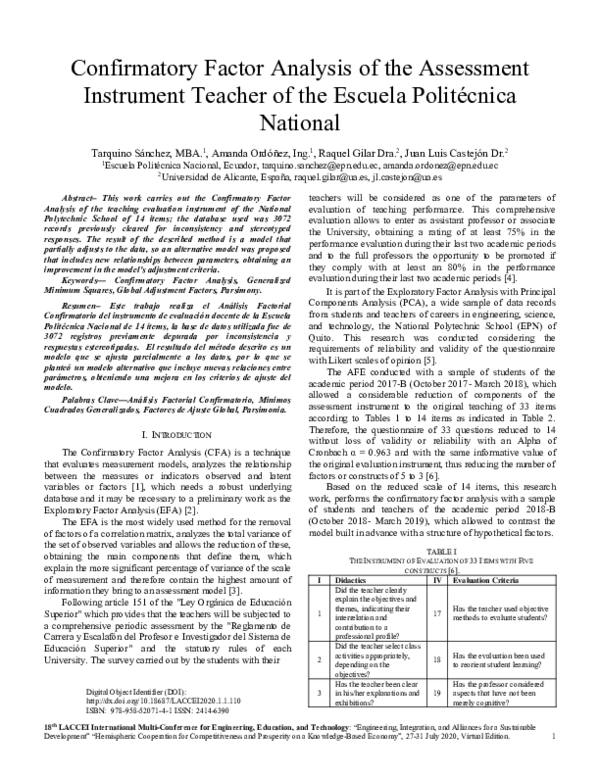 (PDF) Confirmatory Factor Analysis of the Assessment Instrument Teacher of the Escuela ...