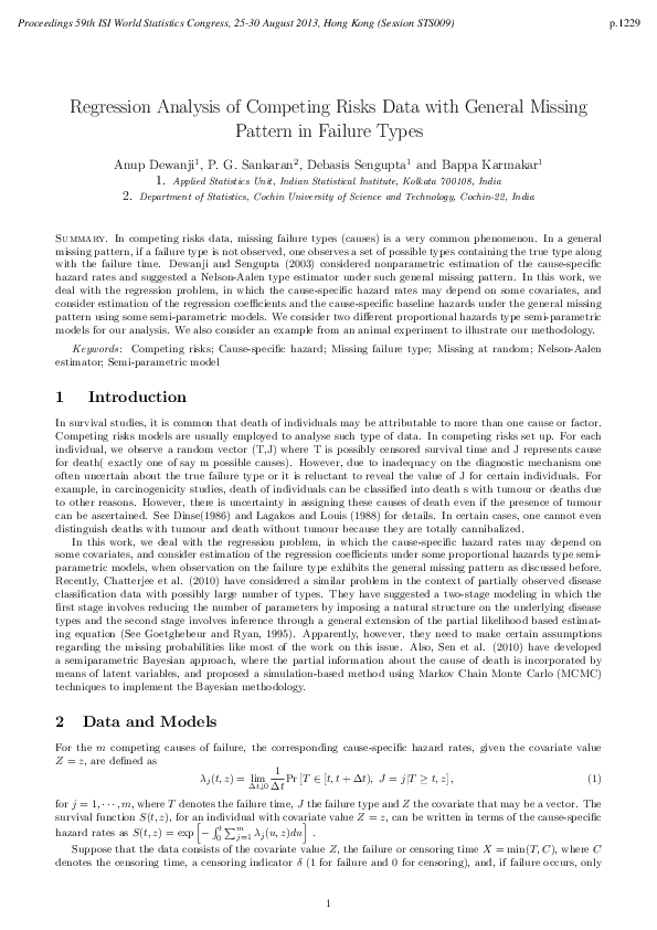 (PDF) Regression analysis of competing risks data with general missing pattern in failure types