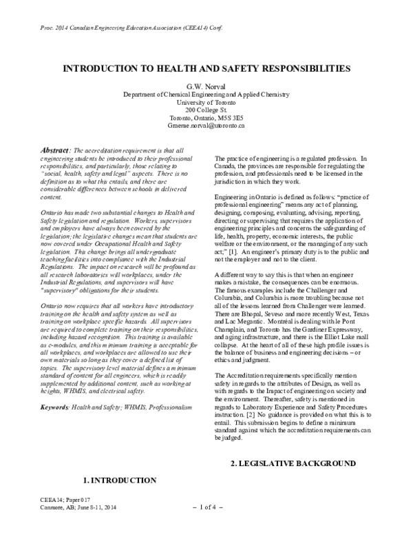 (PDF) Introduction to Health and Safety Responsibilities