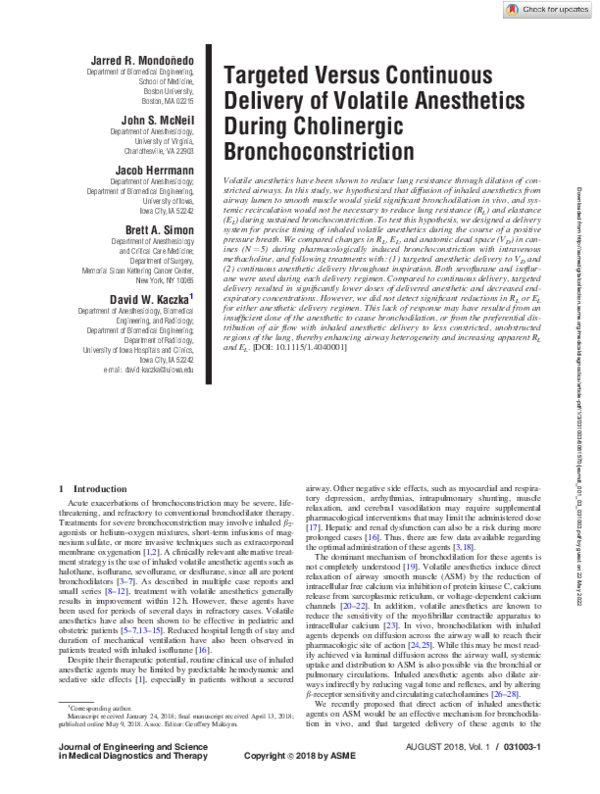 (PDF) Targeted Versus Continuous Delivery of Volatile Anesthetics ...