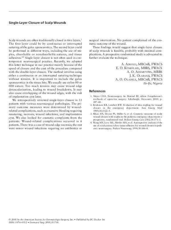 (PDF) Single-Layer Closure of Scalp Wounds