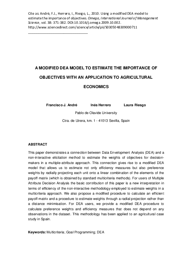 (PDF) A modified DEA model to estimate the importance of objectives ...