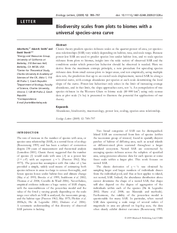 (PDF) Biodiversity scales from plots to biomes with a universal species ...