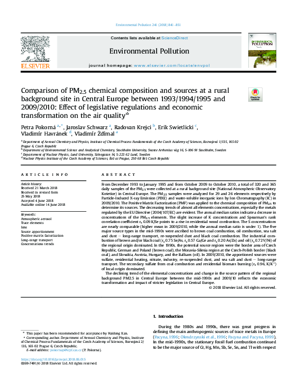 (PDF) Comparison of PM2.5 chemical composition and sources at a rural background site in Central ...