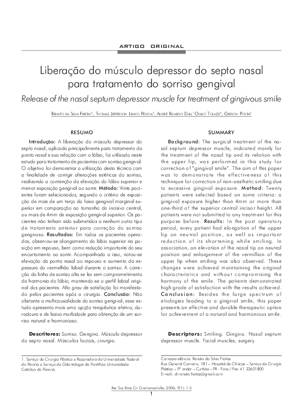 (PDF) Liberação do músculo depressor do septo nasal para tratamento do ...