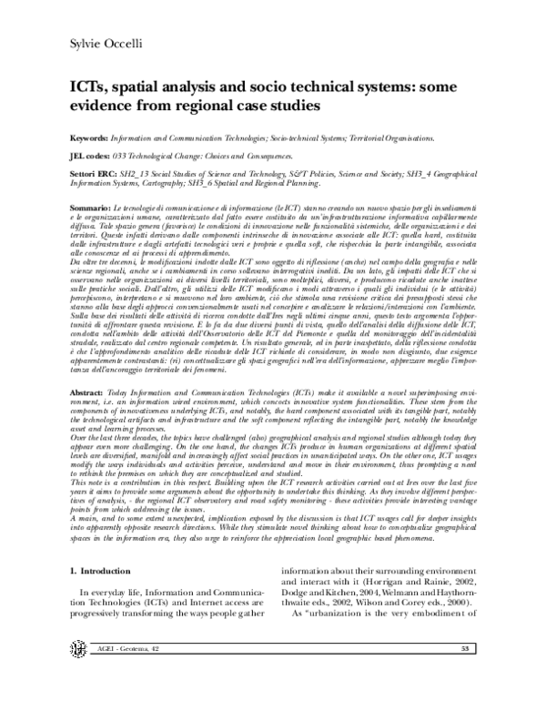 (PDF) ICTs, spatial analysis and socio technical systems: some evidence from regional case studies