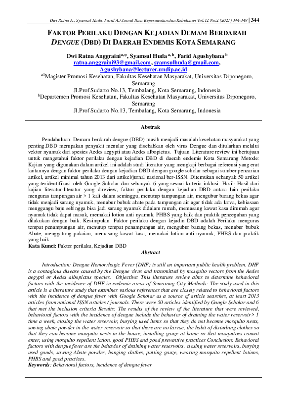 (PDF) Faktor Perilaku Dengan Kejadian Demam Berdarah Dengue (DBD) DI ...