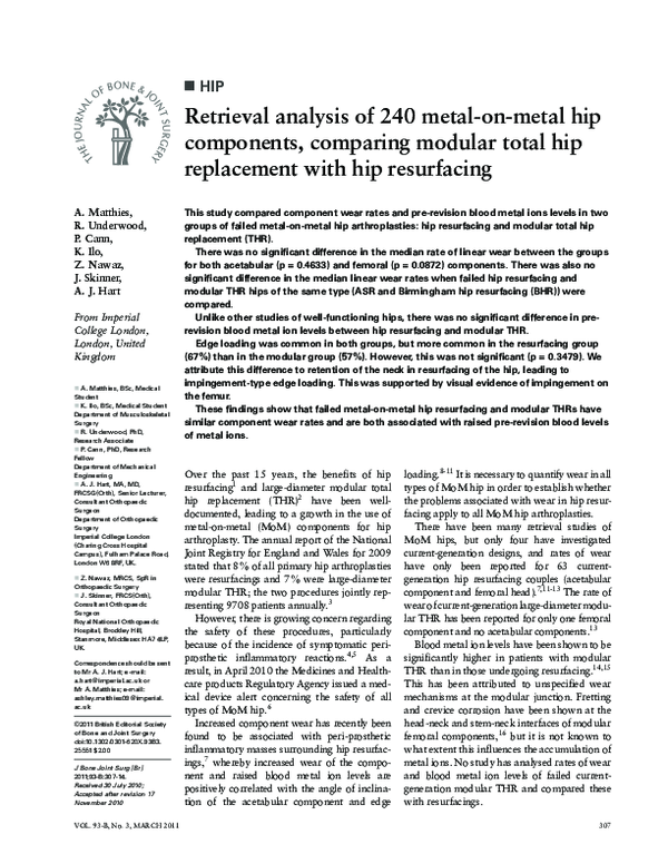 (PDF) Retrieval analysis of 240 metal-on-metal hip components ...