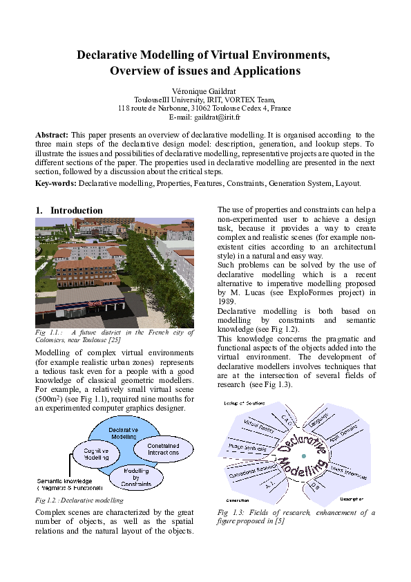 (PDF) Declarative Modelling of Virtual Environments, Overview of issues and Applications
