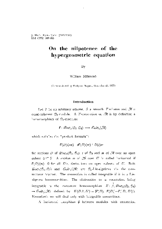 (PDF) On the nilpotence of the hypergeometric equation