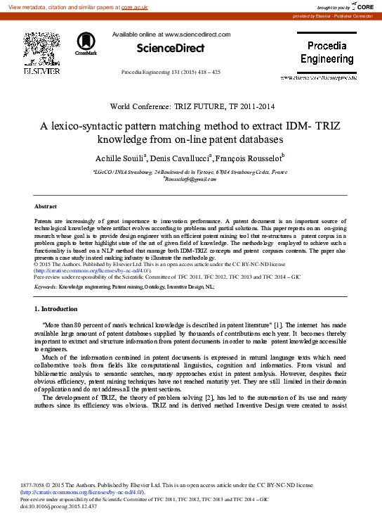 (PDF) A lexico-syntactic Pattern Matching Method to Extract Idm- Triz Knowledge from On-line ...