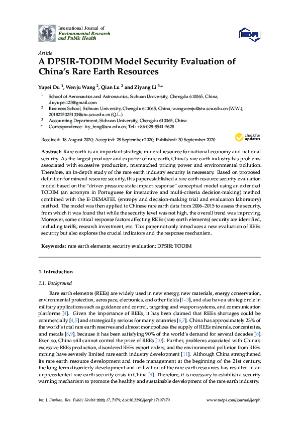 (PDF) A DPSIR-TODIM Model Security Evaluation of China’s Rare Earth ...