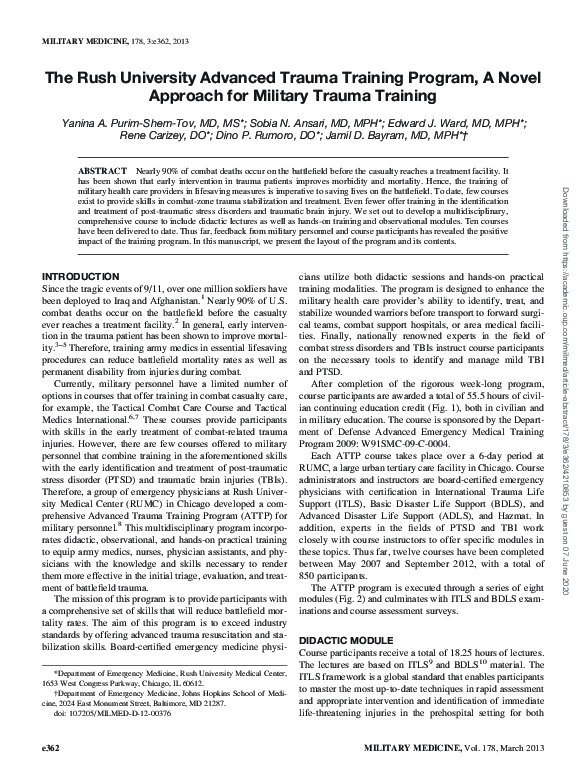 (PDF) The Rush University Advanced Trauma Training Program, A Novel ...