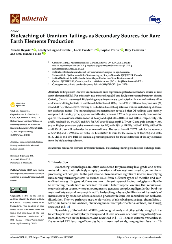 (PDF) Bioleaching of Uranium Tailings as Secondary Sources for Rare ...