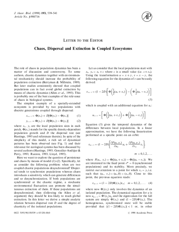 (PDF) Chaos, Dispersal and Extinction in Coupled Ecosystems