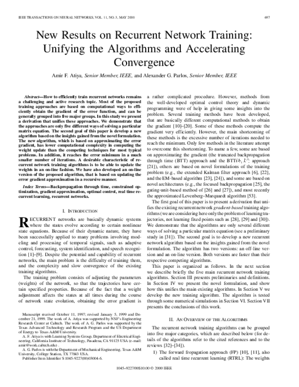 Pdf New Results On Recurrent Network Training Unifying The Algorithms And Accelerating