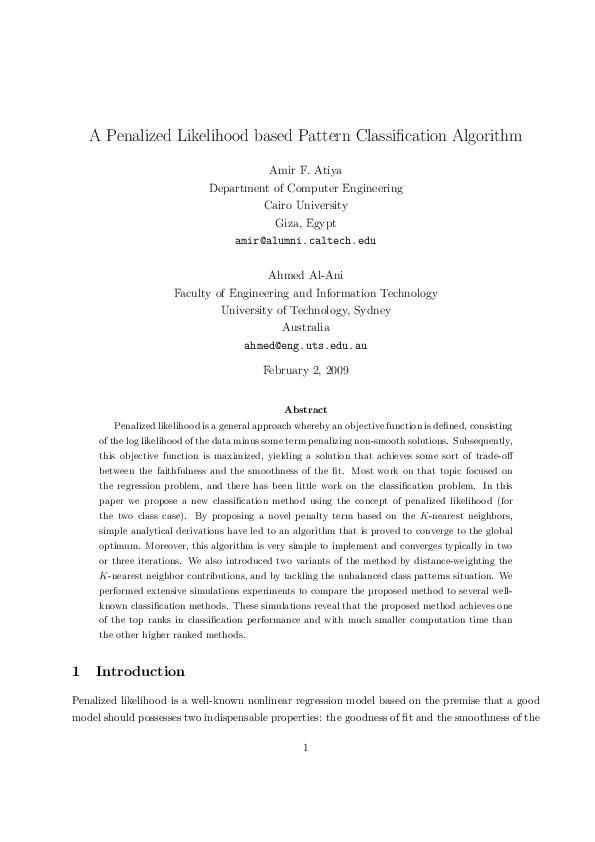 (PDF) A penalized likelihood based pattern classification algorithm