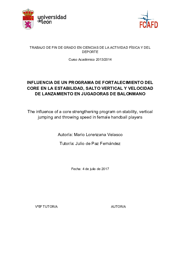 (PDF) Influencia de un programa de fortalecimiento del core en la ...