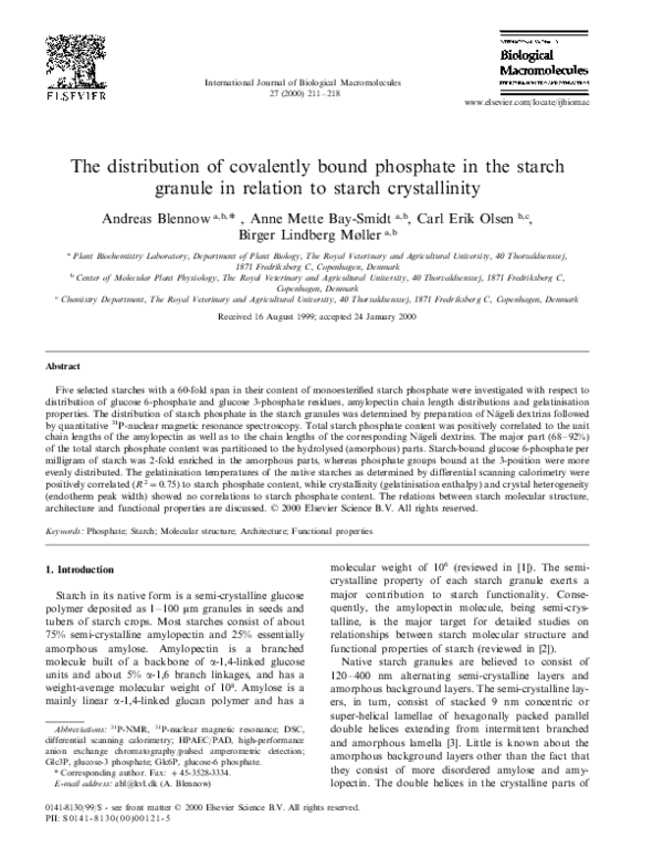 (PDF) The distribution of covalently bound phosphate in the starch ...