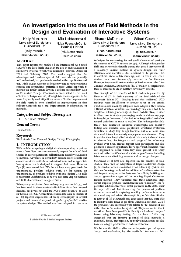 (PDF) An Investigation into the use of Field Methods in the Design and ...