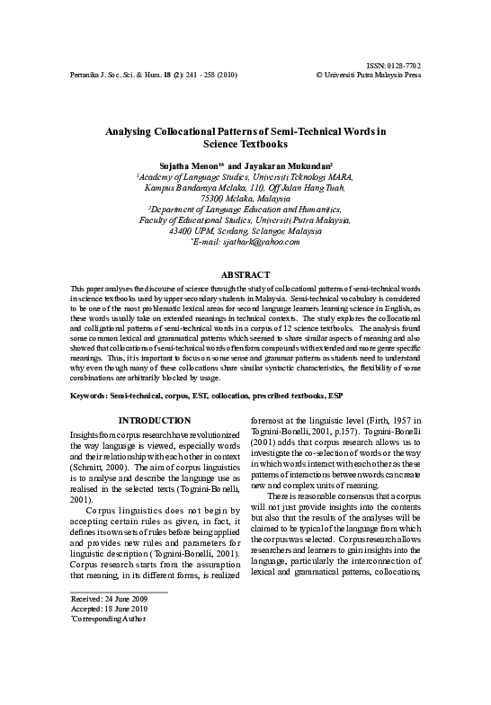 (PDF) Analysing collocational patterns of semi-technical words in ...