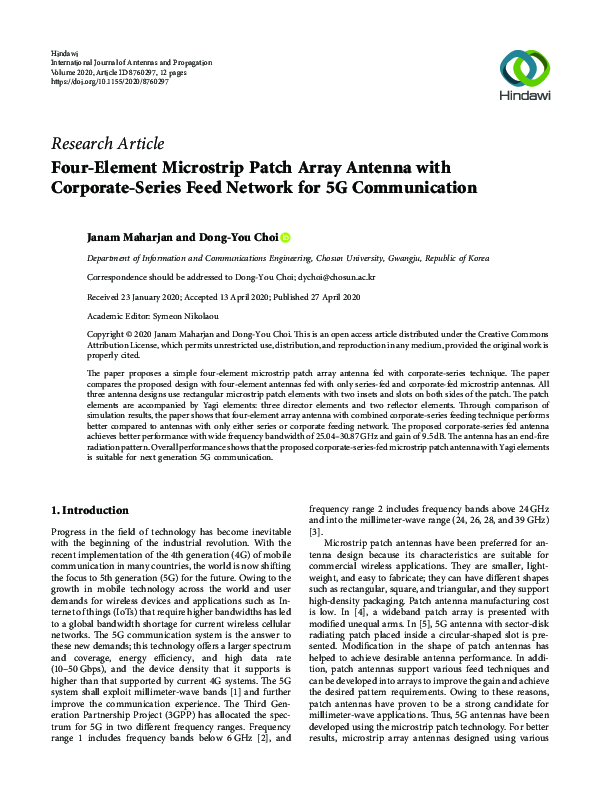 Pdf Four Element Microstrip Patch Array Antenna With Corporate Series Feed Network For 5g