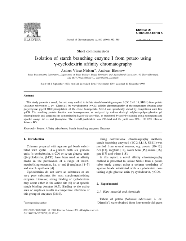 (PDF) Isolation of starch branching enzyme I from potato using γ ...