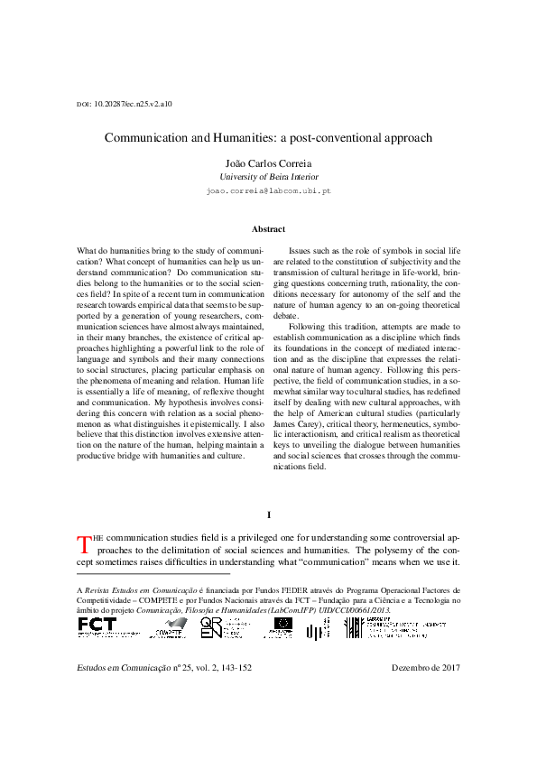 (PDF) Communication and Humanties: a post-conventional approach