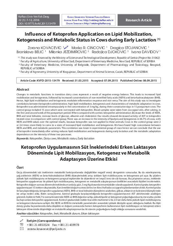 (PDF) Influence of Ketoprofen Application on Lipid Mobilization ...