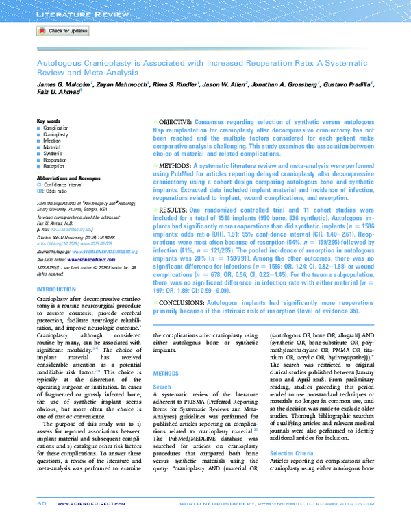 (PDF) Autologous cranioplasty is associated with increased re-operation ...
