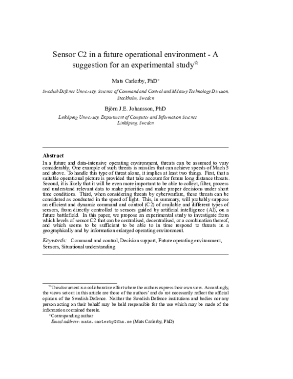 (PDF) Sensor C2 in a future operational environment